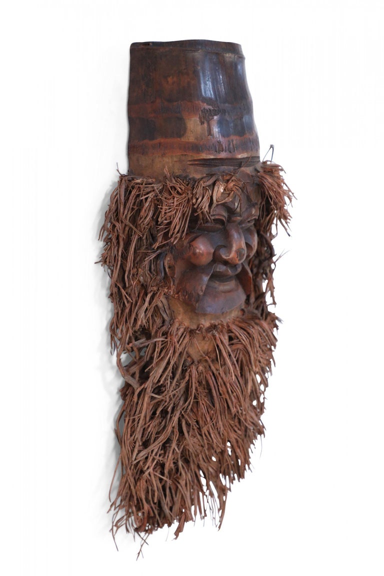 Chinese Carved Bamboo Root Face Wall Hanging For Sale at 1stDibs