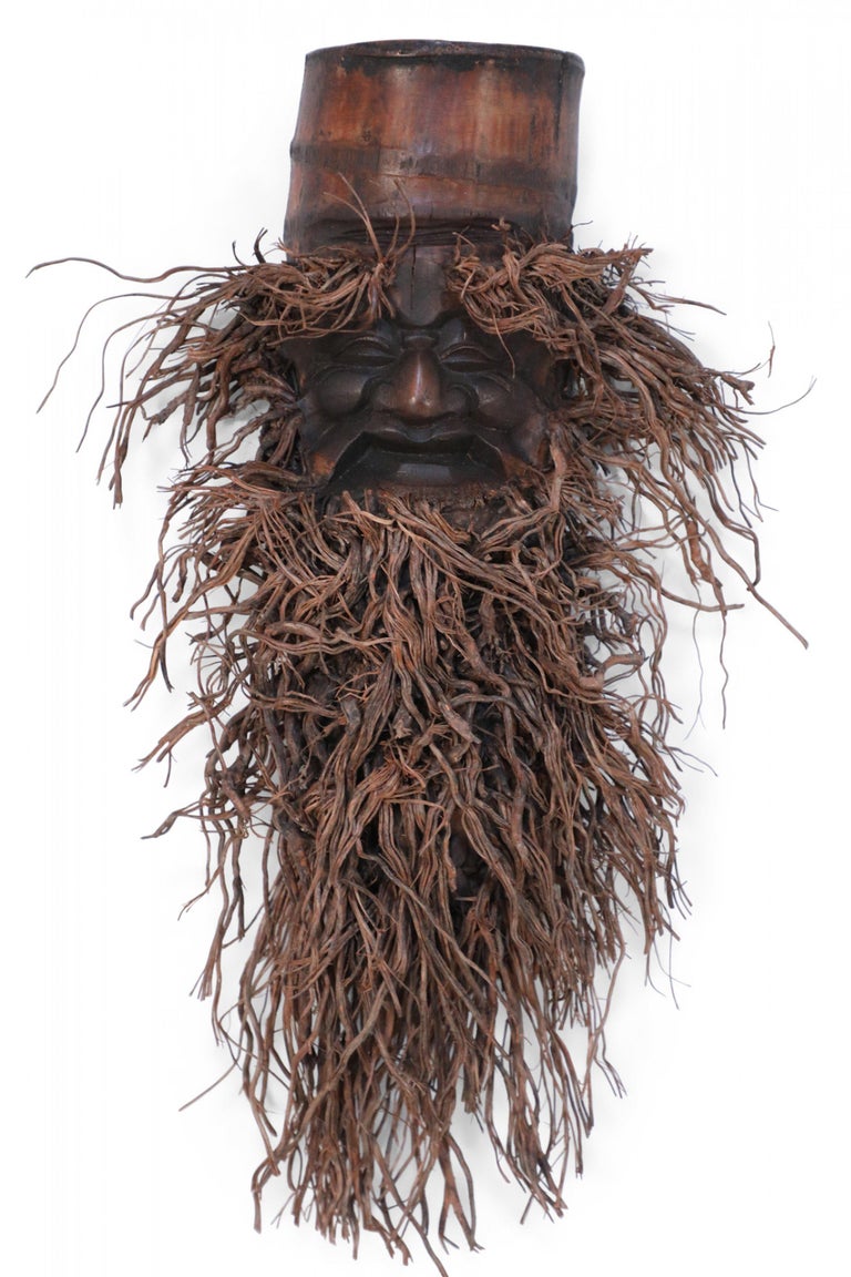 Chinese Carved Bamboo Root Face Wall Hanging For Sale at 1stDibs