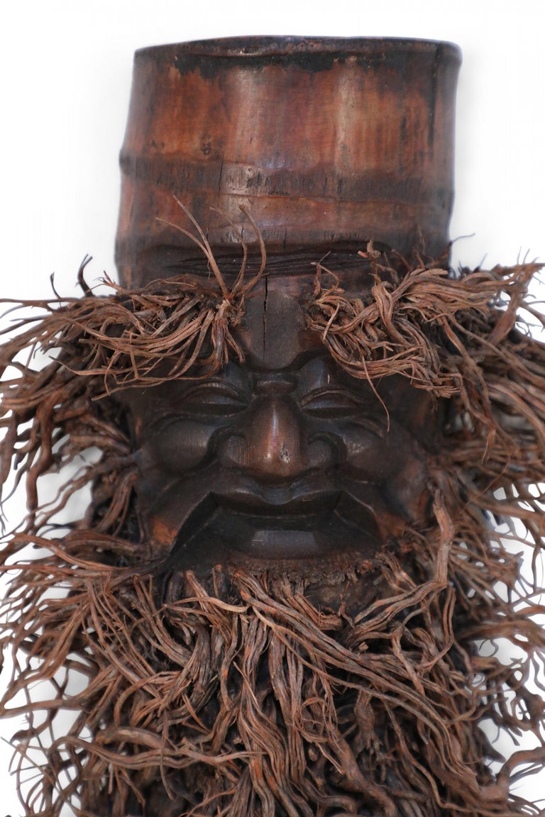 Chinese Carved Bamboo Root Face Wall Hanging For Sale at 1stDibs