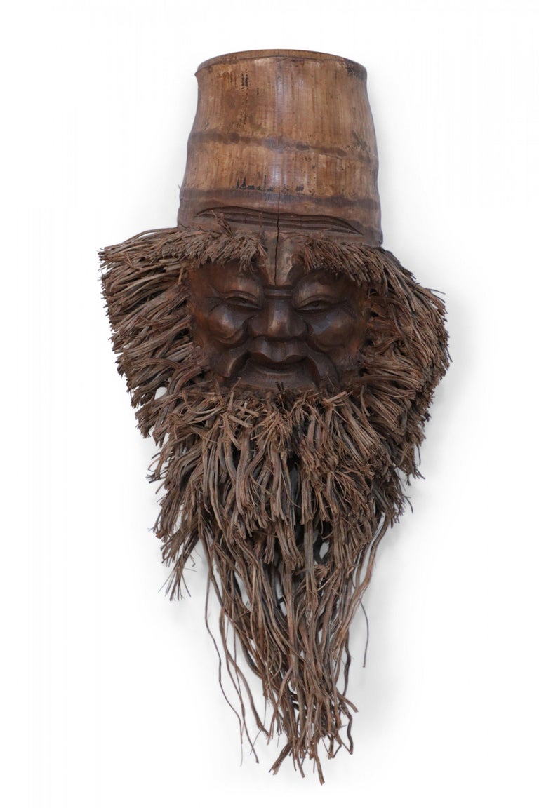 Chinese Carved Bamboo Root Face Wall Hanging For Sale at 1stDibs