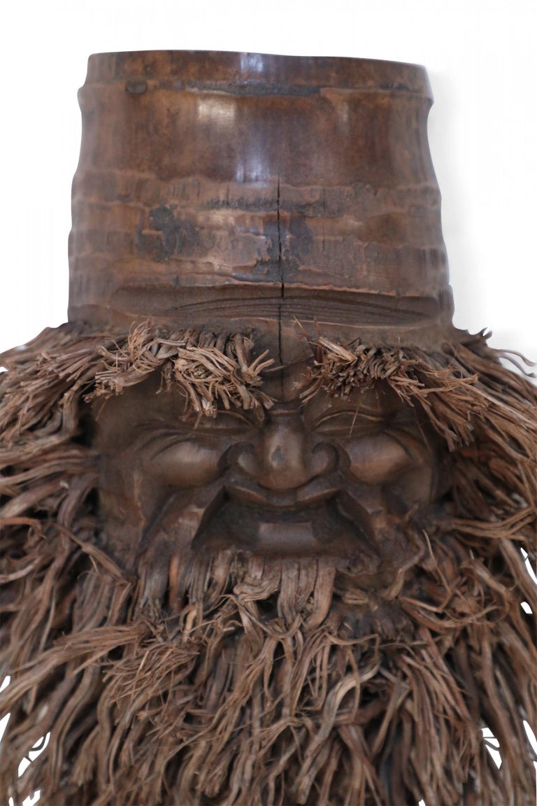 Chinese Carved Bamboo Root Face Wall Hanging For Sale at 1stDibs