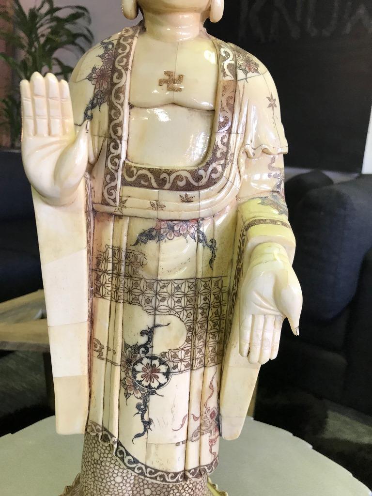 Chinese Carved Bone Figure Sculpture of Standing Buddha at 1stDibs