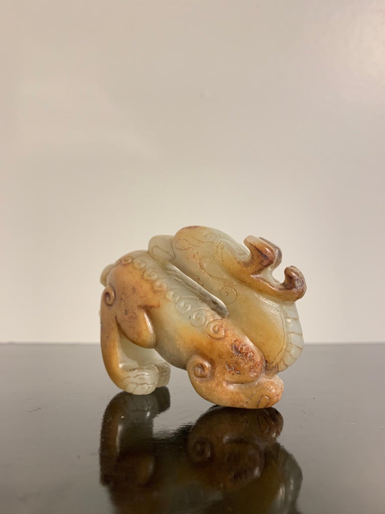Chinese Carved Celadon and Russet Jade Mythical Animal, Ming Dynasty or ...