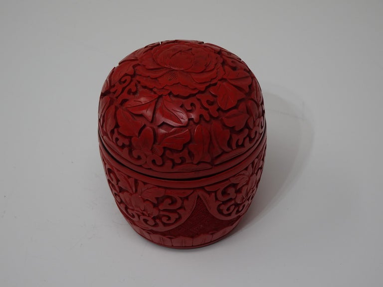 Chinese Carved Cinnabar Lidded Box For Sale at 1stDibs