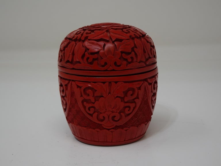 Chinese Carved Cinnabar Lidded Box For Sale at 1stDibs