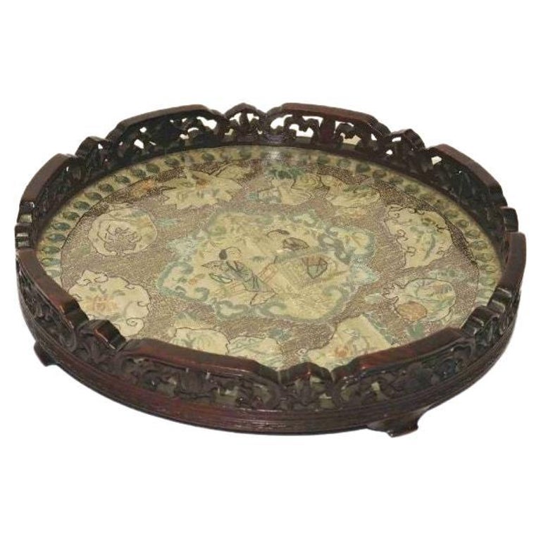 Chinese Carved Hardwood and the Original Silk Embroidered Tray, circa ...