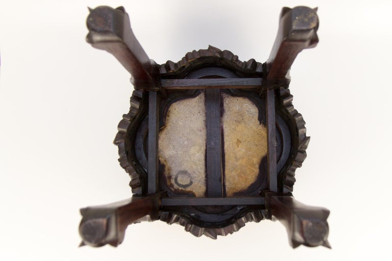 Chinese Carved Hardwood Pot Stand with Shaped Marble Inlaid Top at 1stDibs