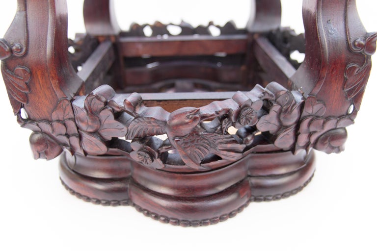 Chinese Carved Hardwood Pot Stand with Shaped Marble Inlaid Top at 1stDibs