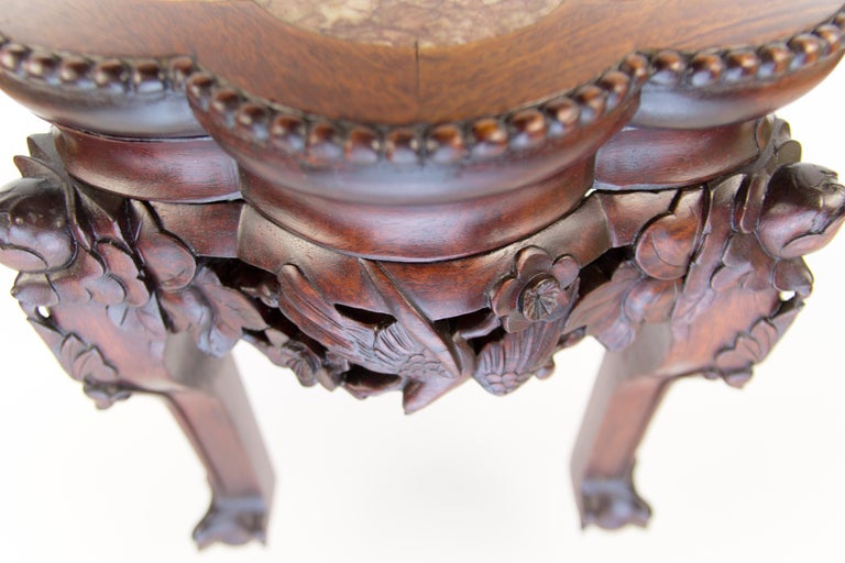 Chinese Carved Hardwood Pot Stand with Shaped Marble Inlaid Top at 1stDibs