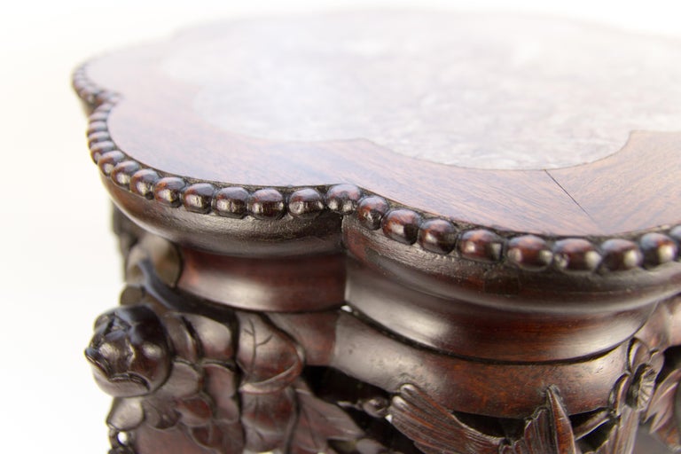 Chinese Carved Hardwood Pot Stand with Shaped Marble Inlaid Top at 1stDibs