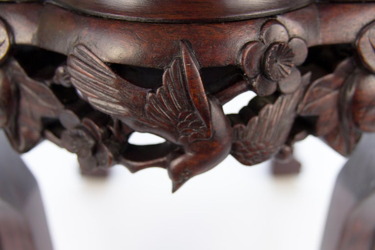 Chinese Carved Hardwood Pot Stand with Shaped Marble Inlaid Top at 1stDibs