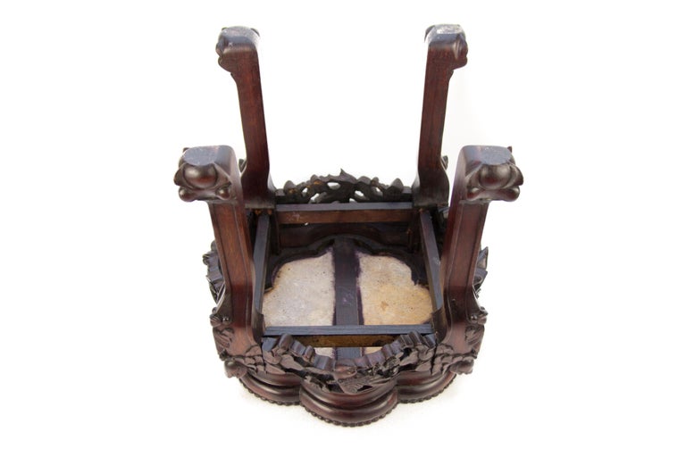 Chinese Carved Hardwood Pot Stand with Shaped Marble Inlaid Top at 1stDibs