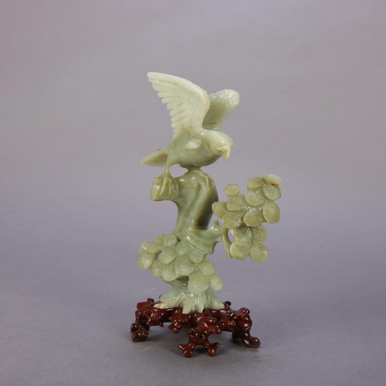 Chinese Carved Jade Figural Sculpture of Hawk on Tree Original Box ...