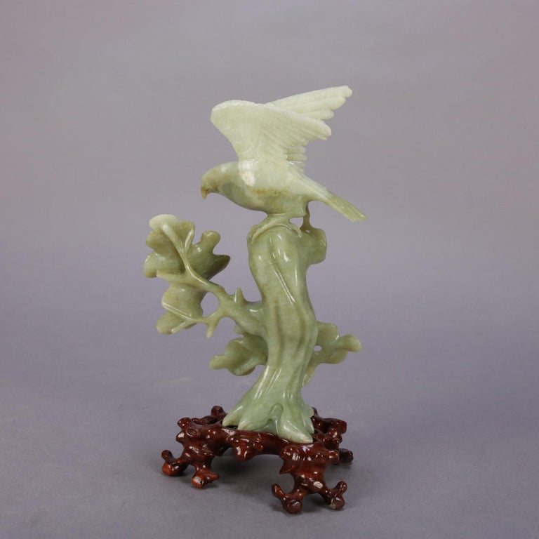 Chinese Carved Jade Figural Sculpture of Hawk on Tree Original Box ...