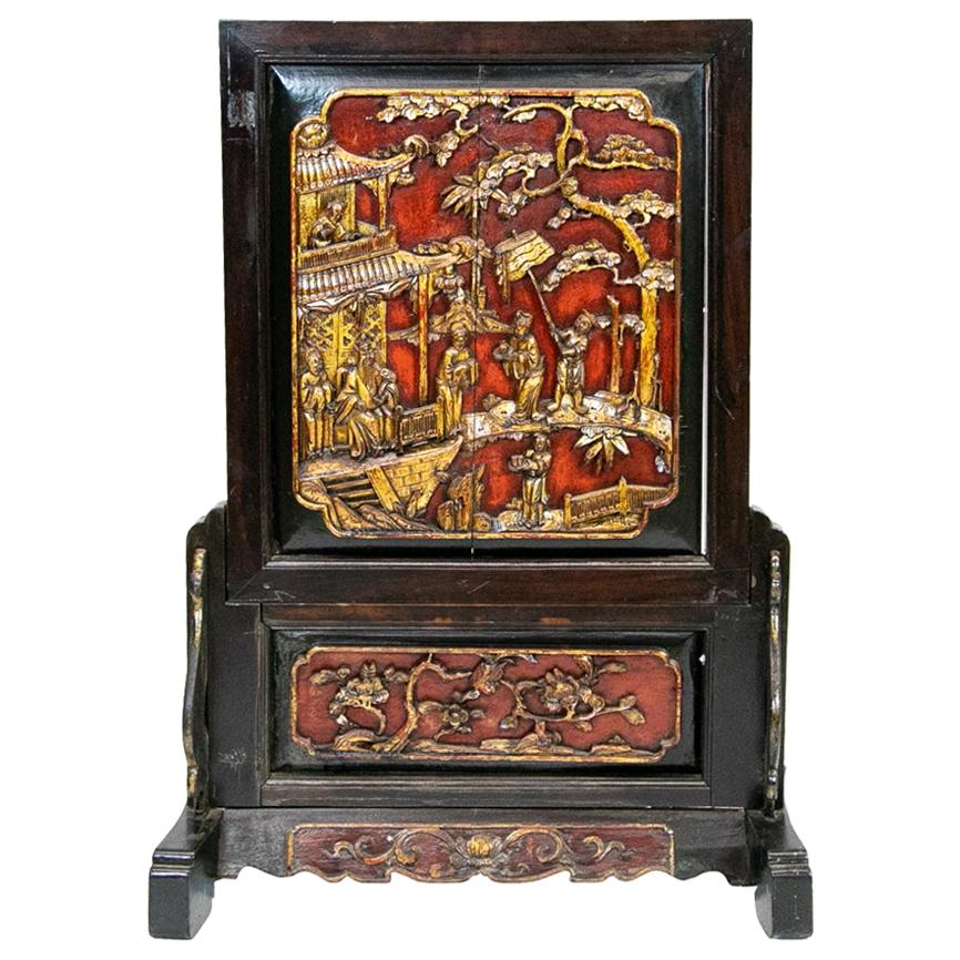 Chinese Carved Lacquer Firescreen at 1stDibs | chinese fire screen