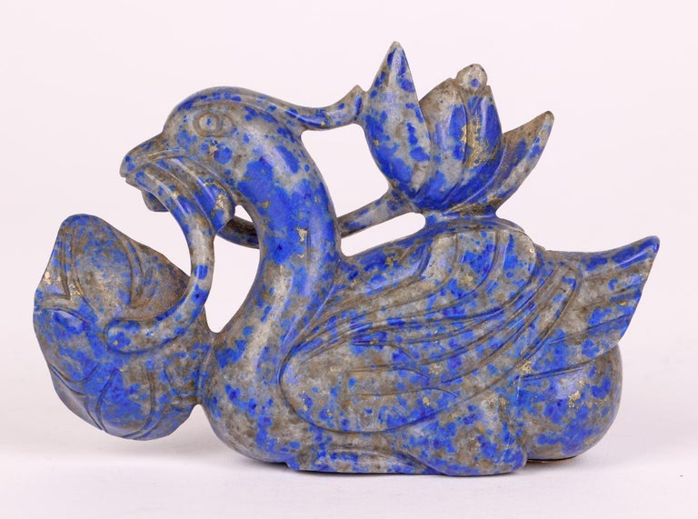 Chinese Carved Lapis Lazuli Duck and Lotus Flower Figure For Sale at ...