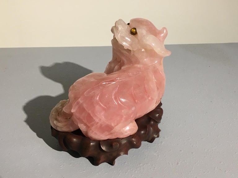 Chinese Carved Rose Quartz Foo Lion, Republic Period, China at 1stDibs