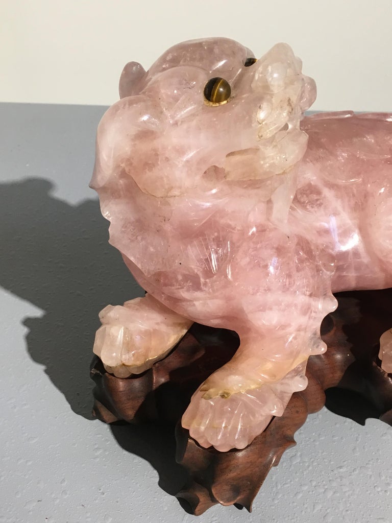 Chinese Carved Rose Quartz Foo Lion, Republic Period, China at 1stDibs