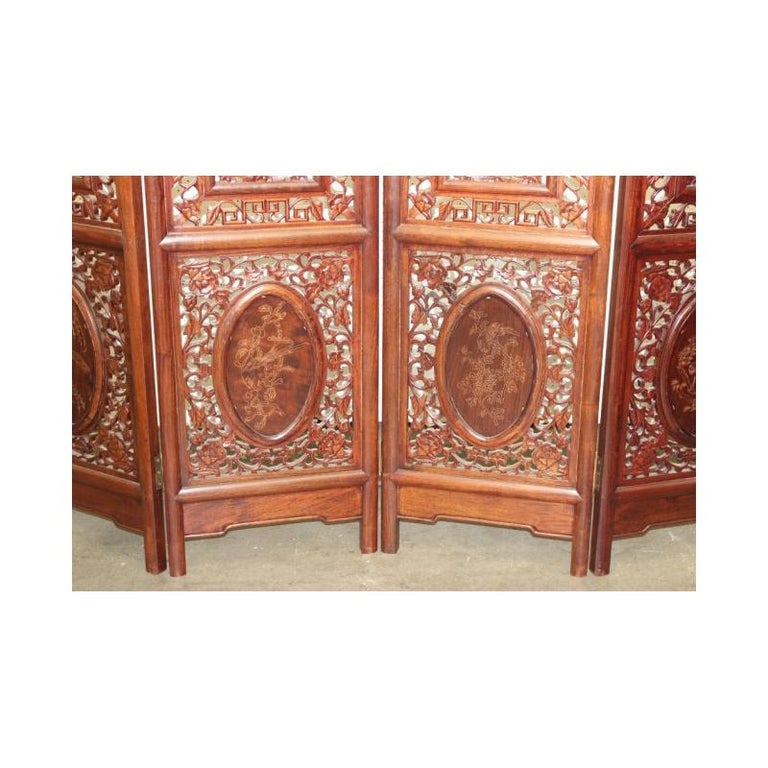 Chinese Carved Screen with Porcelain Plaques at 1stDibs