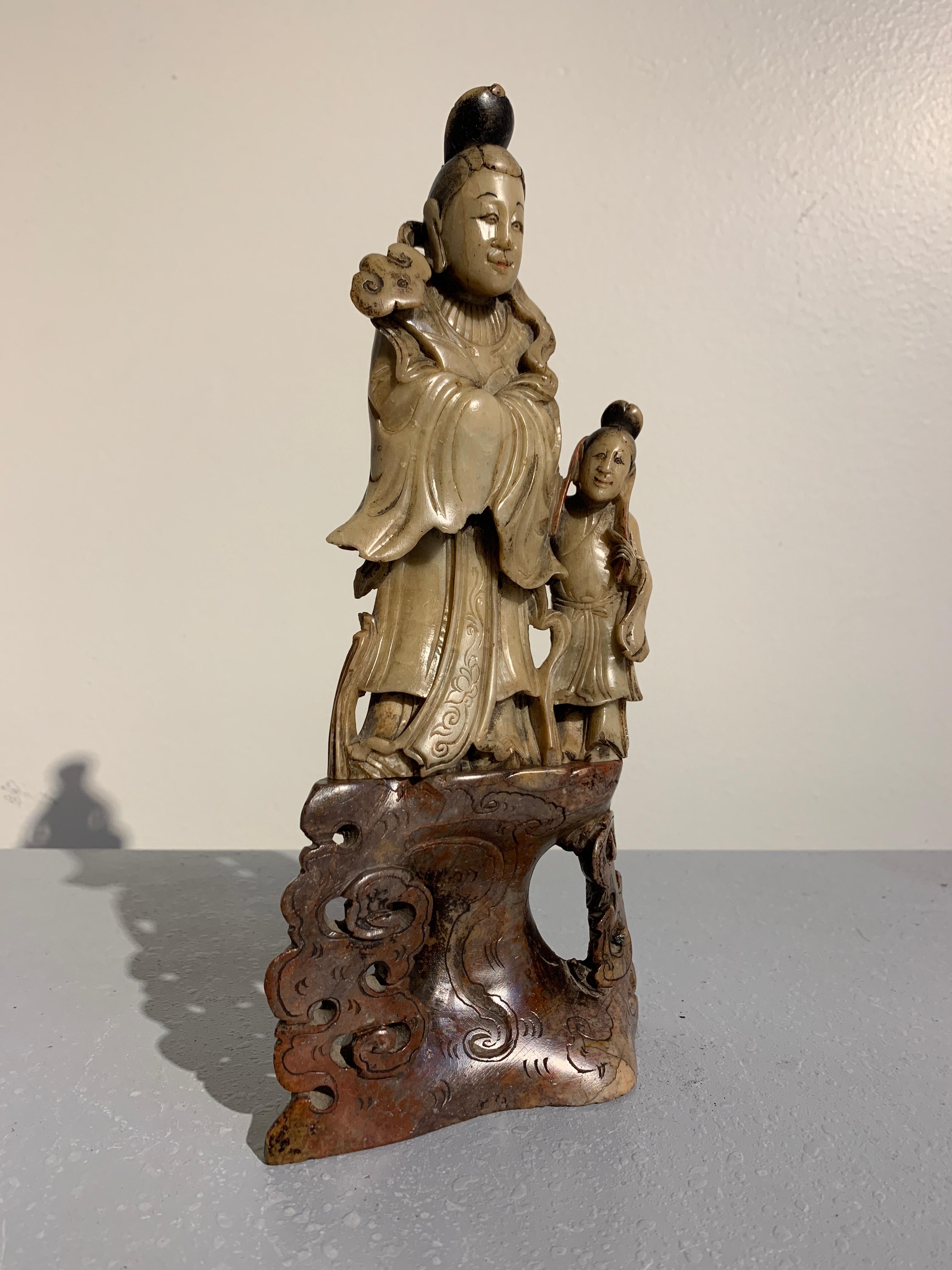 Chinese Carved Soapstone Immortal and Attendant, Qing Dynasty, 19th ...