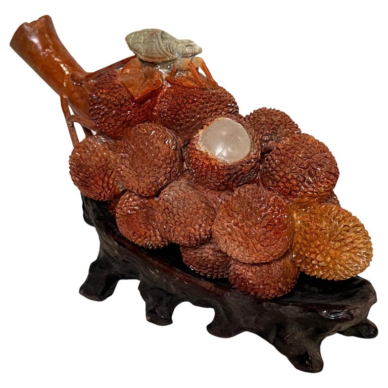 Chinese Carved Soapstone Lychee Fruit Branch For Sale at 1stDibs