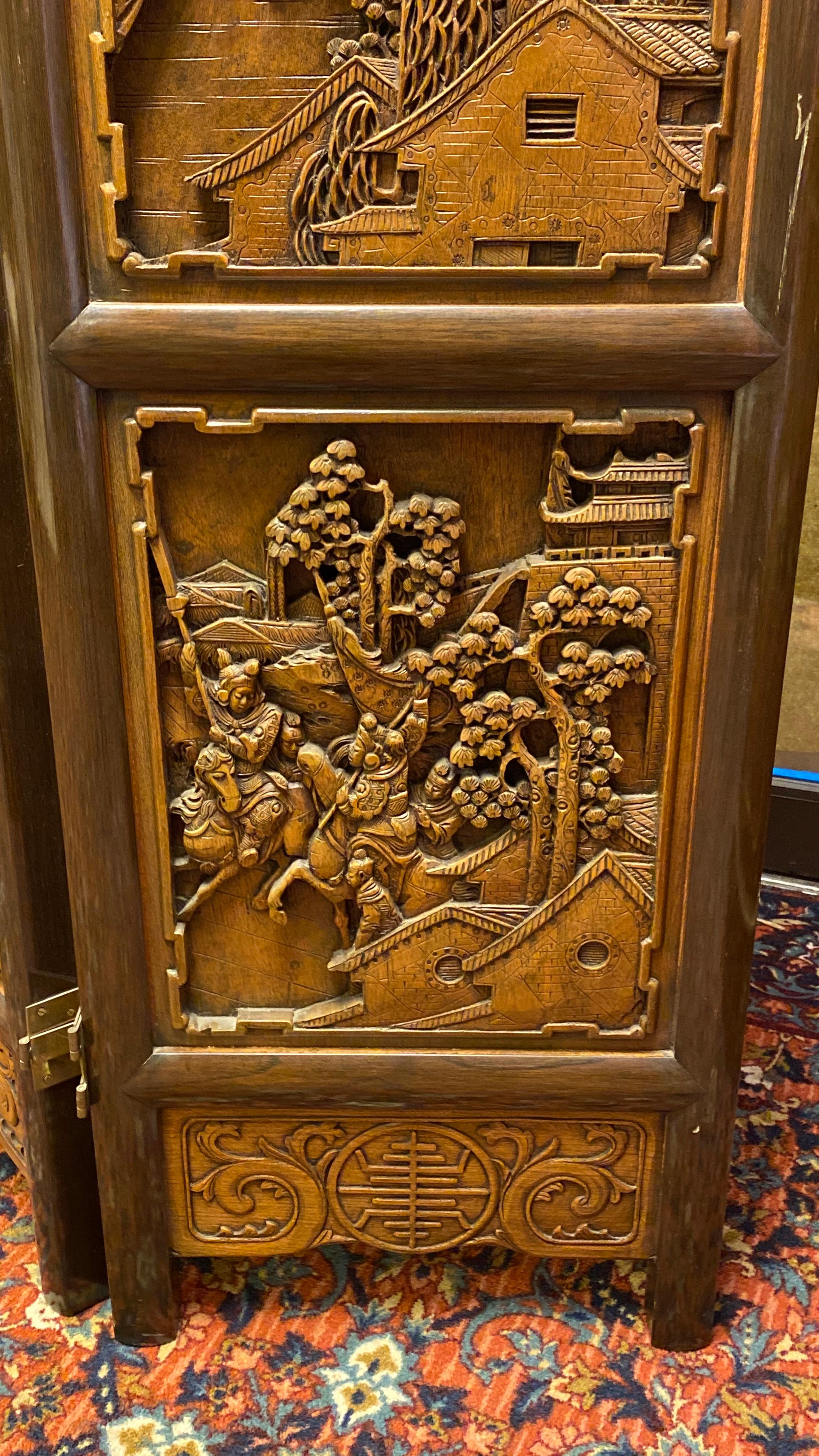 Chinese Carved Wood and Lacquered 4-Panel Screen at 1stDibs