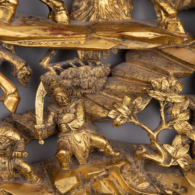 Chinese Carved Wooden Gilted Panel Wall Decoration For Sale at 1stDibs