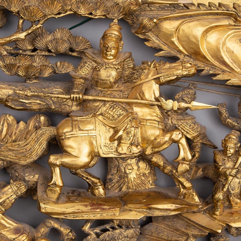 Chinese Carved Wooden Gilted Panel Wall Decoration For Sale at 1stDibs