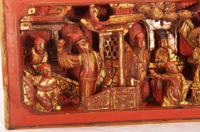 Chinese Carved Wooden Gilded Panel Wall Decoration For Sale at 1stDibs