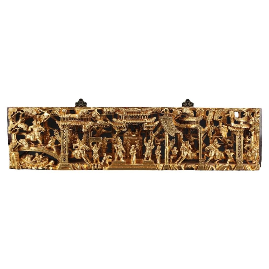 Chinese Carved Wooden Gilted Panel Wall Decoration For Sale at 1stDibs
