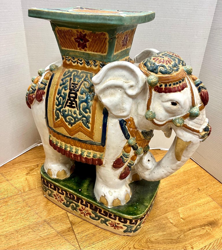 Chinese Ceramic Elephant Garden Stool Pedestal Table For Sale at 1stDibs