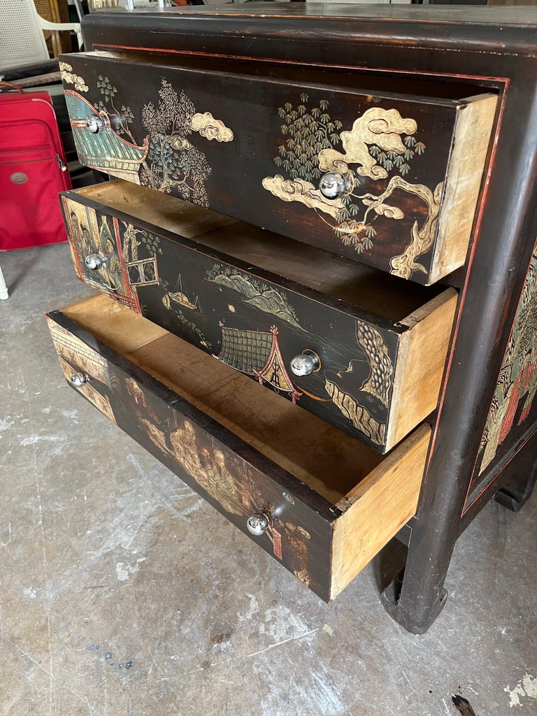 Chinese Chest of Drawers Lacqua Decorated Animated Llandscape and ...