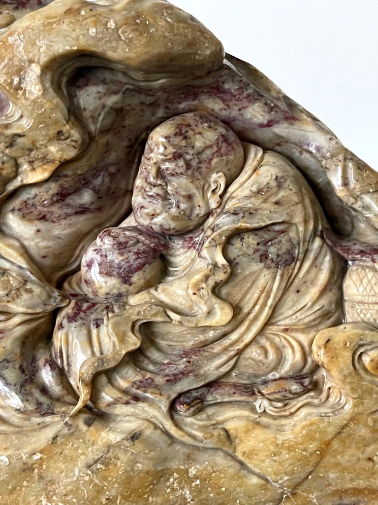 Chinese Chicken Blood Stone Carving of Bodhidharma on Wood Stand For ...