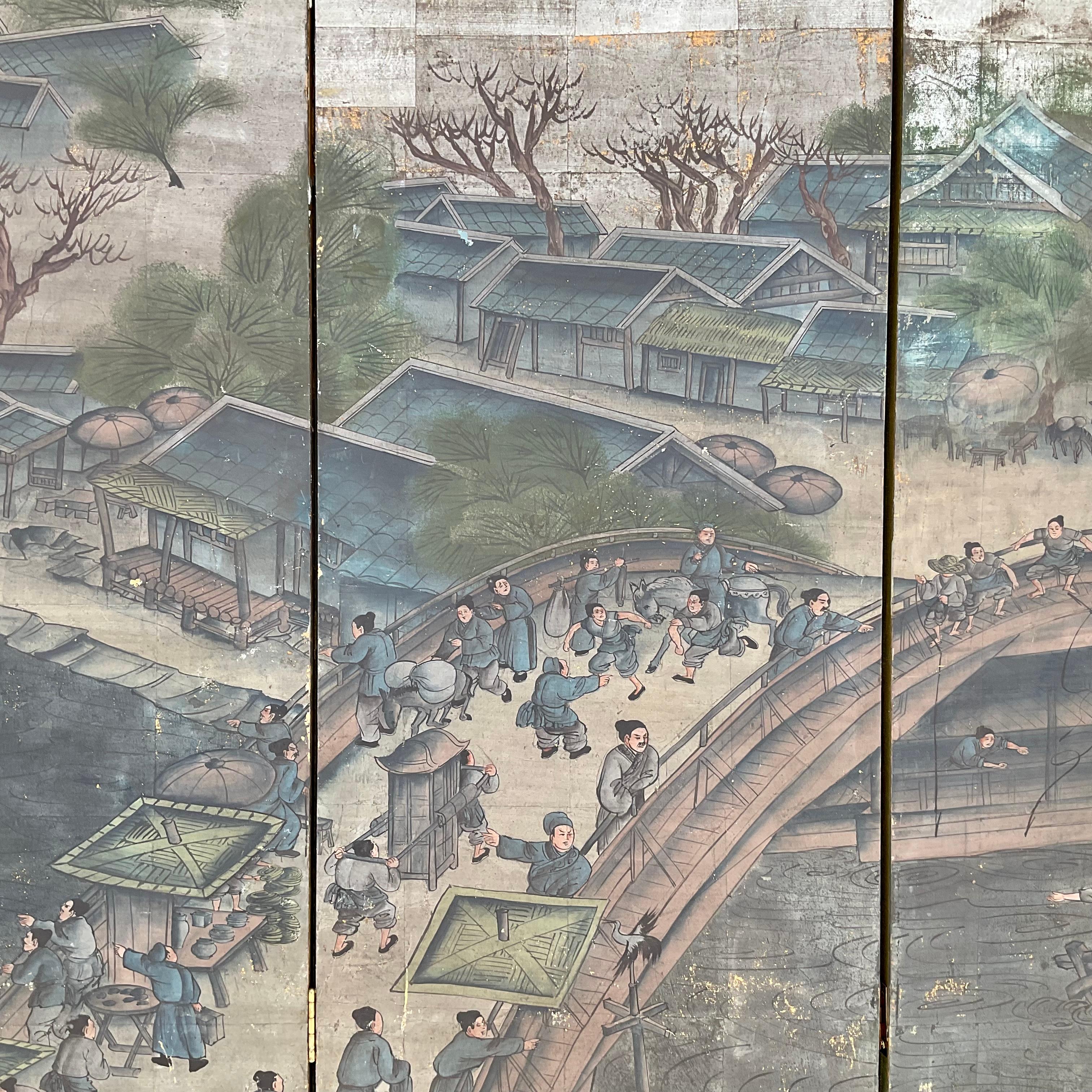 Chinese Chinoiserie Four Panel Wallpaper Screen at 1stDibs