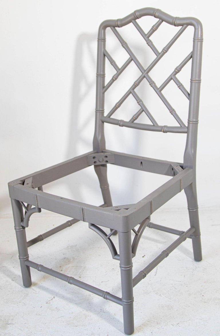 Chinese Chippendale Faux Bamboo Chairs Jonathan Adler Style Set of Four ...