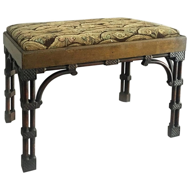 Chinese Chippendale, Gothic Revival Cluster Column Leg Stool at 1stDibs