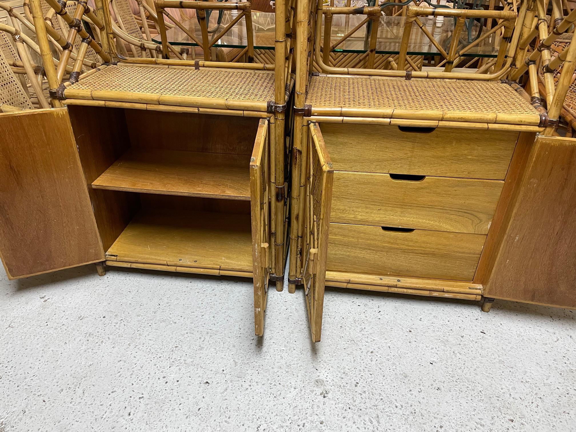 Chinese Chippendale Rattan and Cane Etageres, a Pair For Sale at 1stDibs