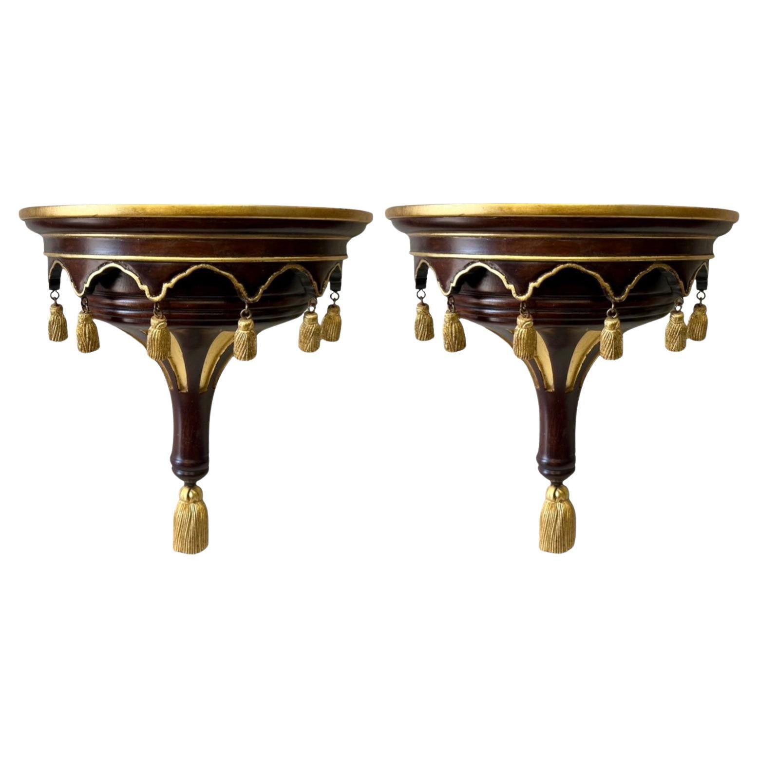 Chinese Chippendale Style Carved Fruitwood W/Gilt Accents Wall Brackets ...