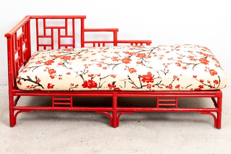 Chinese Chippendale Style Chaise Lounge Chair with Painted Bamboo Frame ...