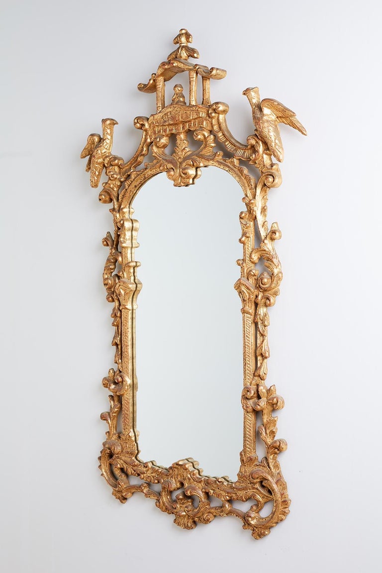 Chinese Chippendale Style Gilt Pagoda Mirror with Hoho Birds at 1stDibs