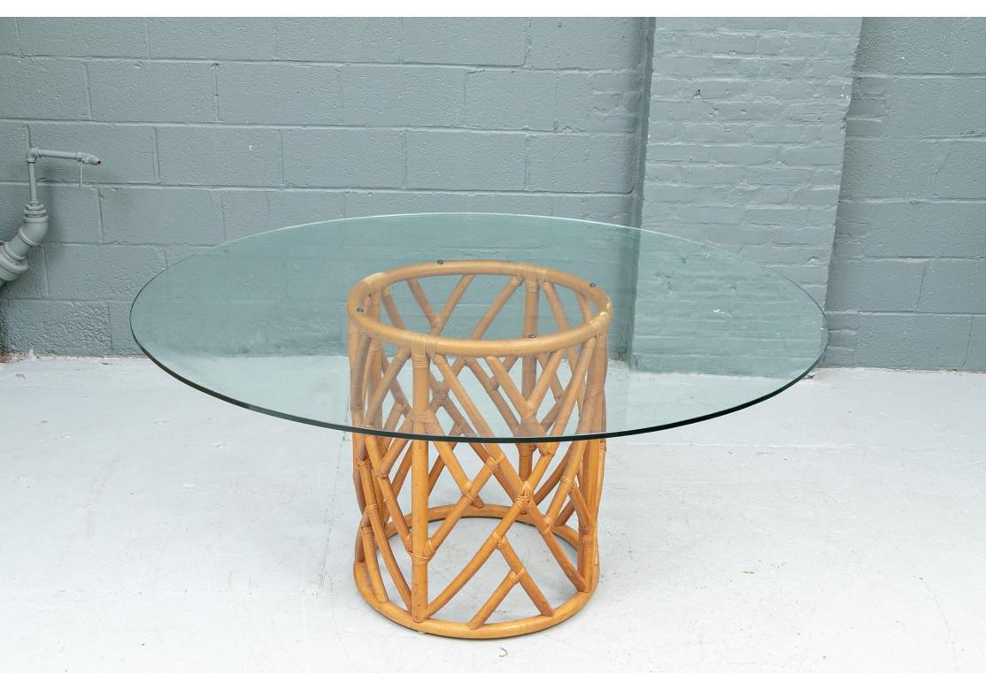 Chinese Chippendale Style Rattan And Glass Round Dining Table For Sale ...