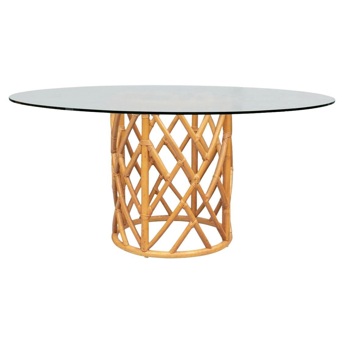 Vintage Coastal Rattan Chinese Chippendale Dining Table at 1stDibs