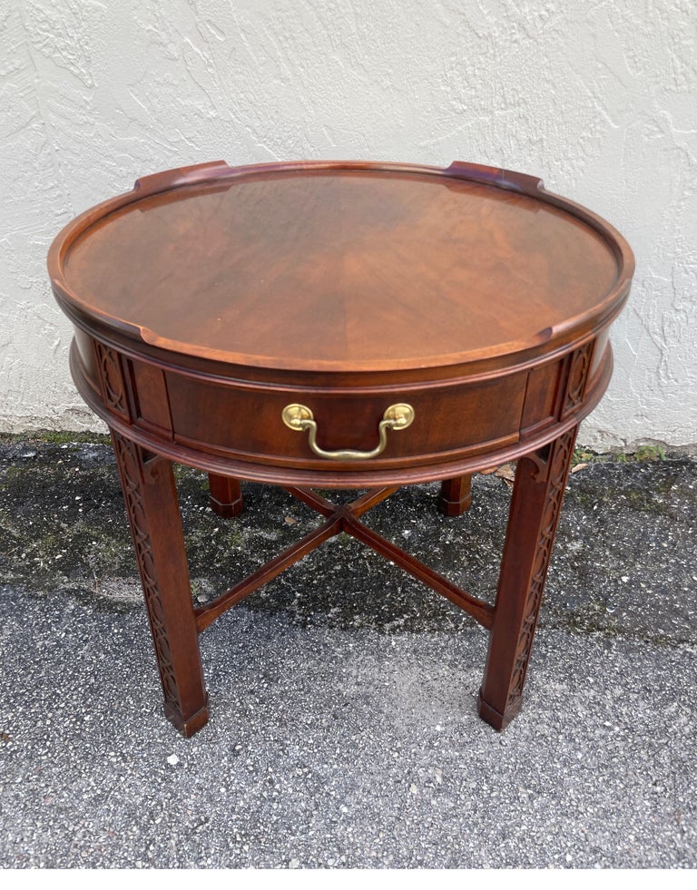 Chinese Chippendale Style Round Side Table by Baker For Sale at 1stDibs