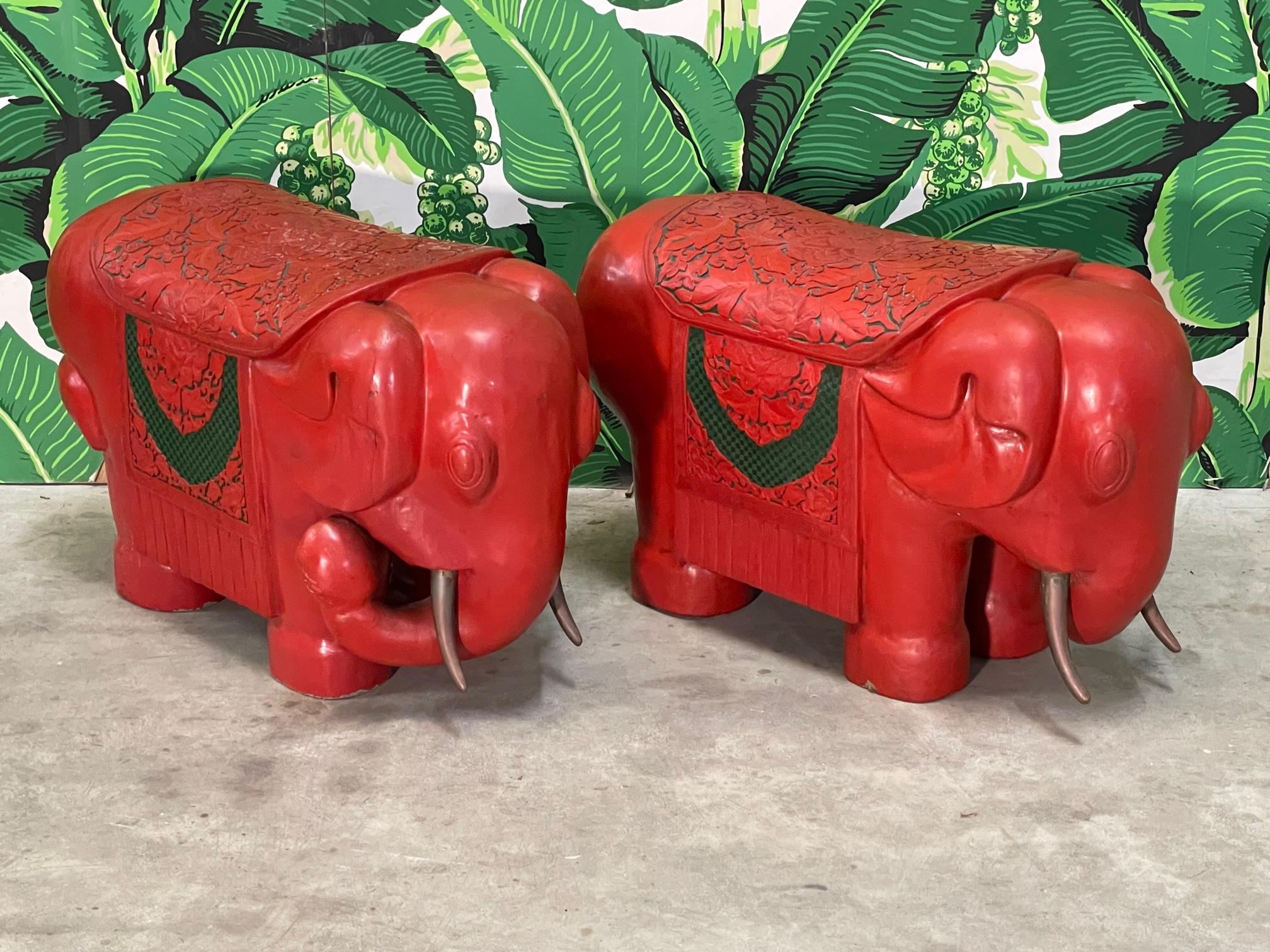 Chinese Cinabar Elephant Garden Stools For Sale at 1stDibs