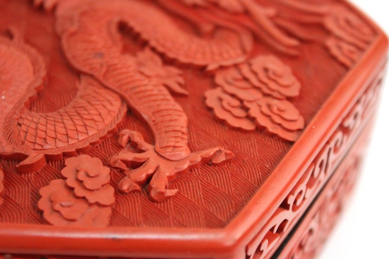 Chinese Cinnabar Box with Dragon Motif at 1stDibs