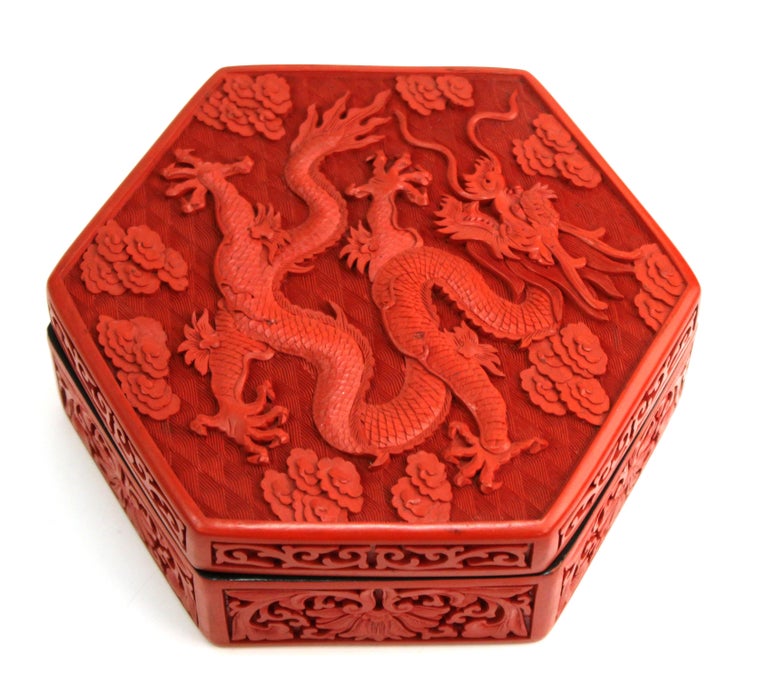 Chinese Cinnabar Box with Dragon Motif at 1stDibs