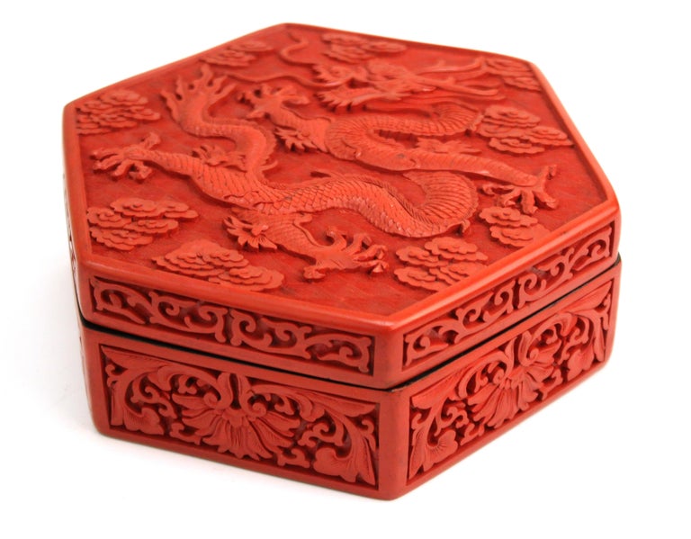 Chinese Cinnabar Box with Dragon Motif at 1stDibs