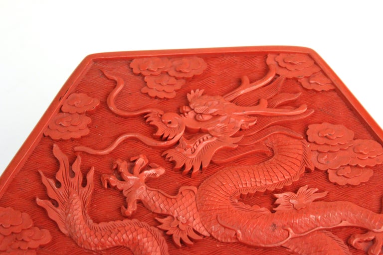 Chinese Cinnabar Box with Dragon Motif at 1stDibs