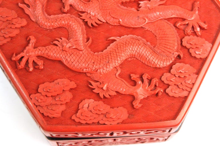 Chinese Cinnabar Box with Dragon Motif at 1stDibs