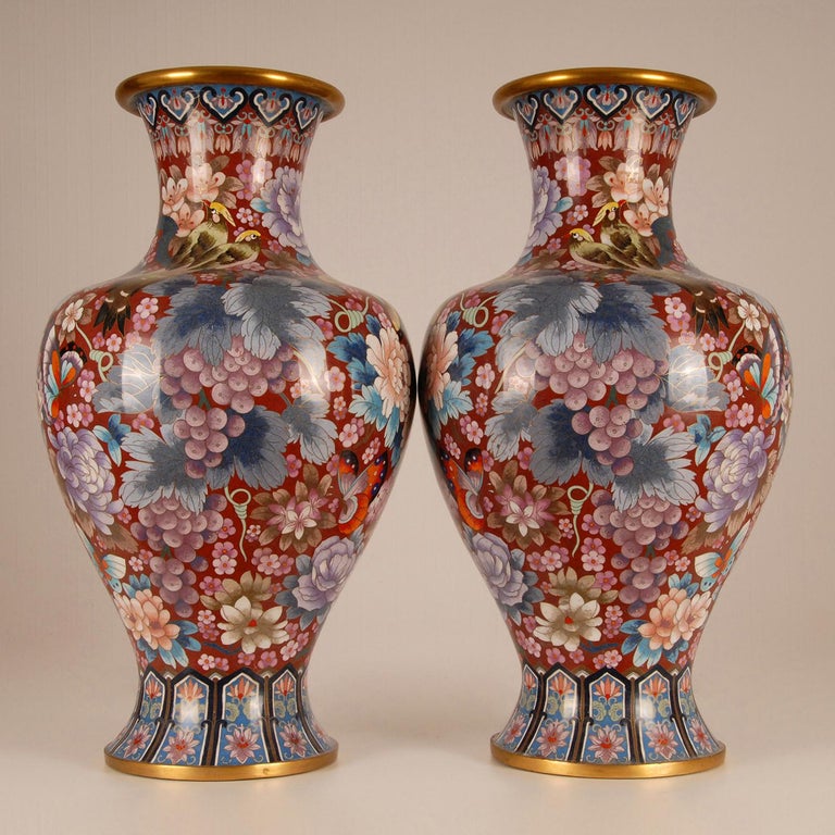 Chinese Cloisonne Gilded Bronze Baluster Vases Enameled Republic Vases ...